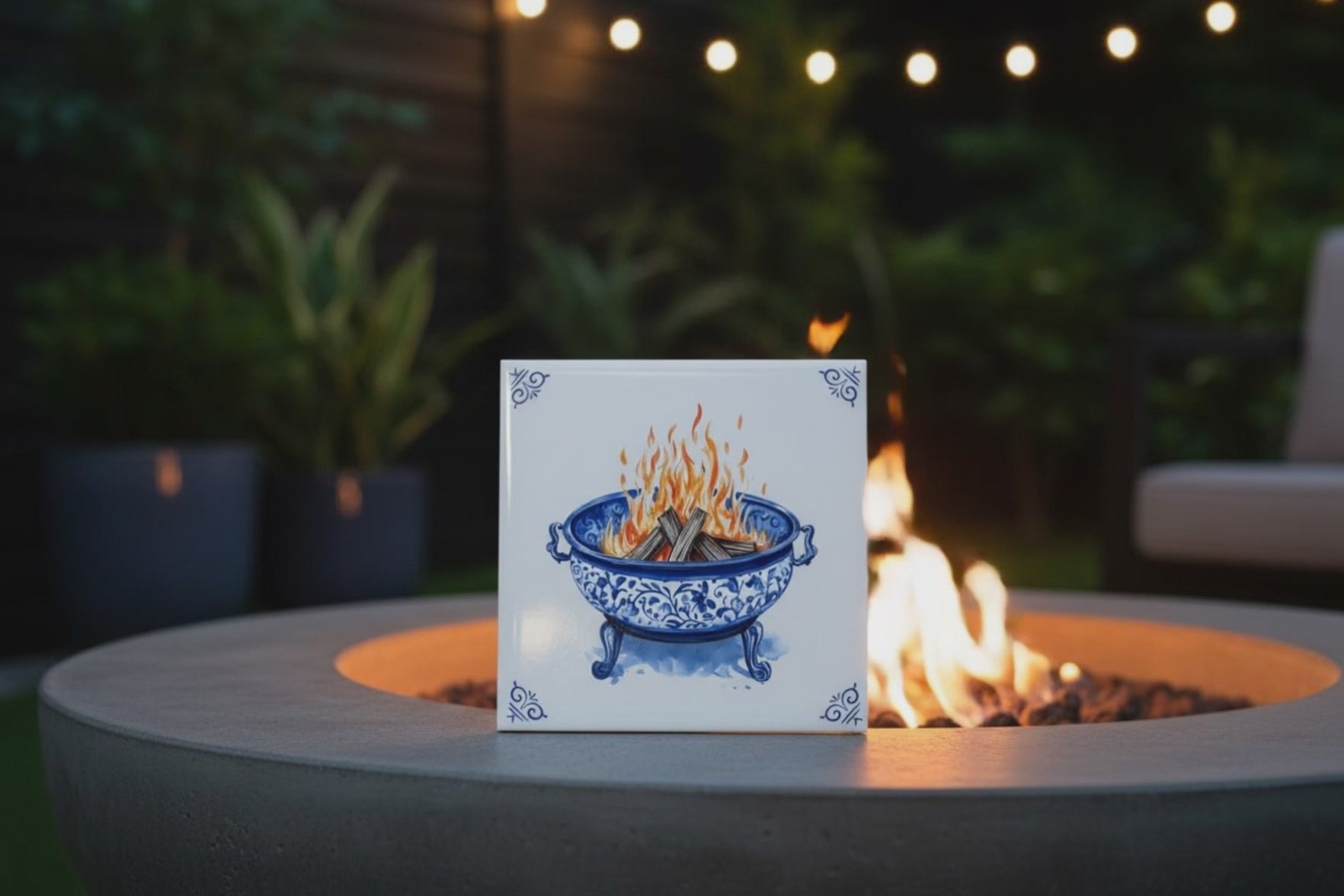 Fire Pit | Delft Blue Ceramic Tiles | The Dutch Tile Project