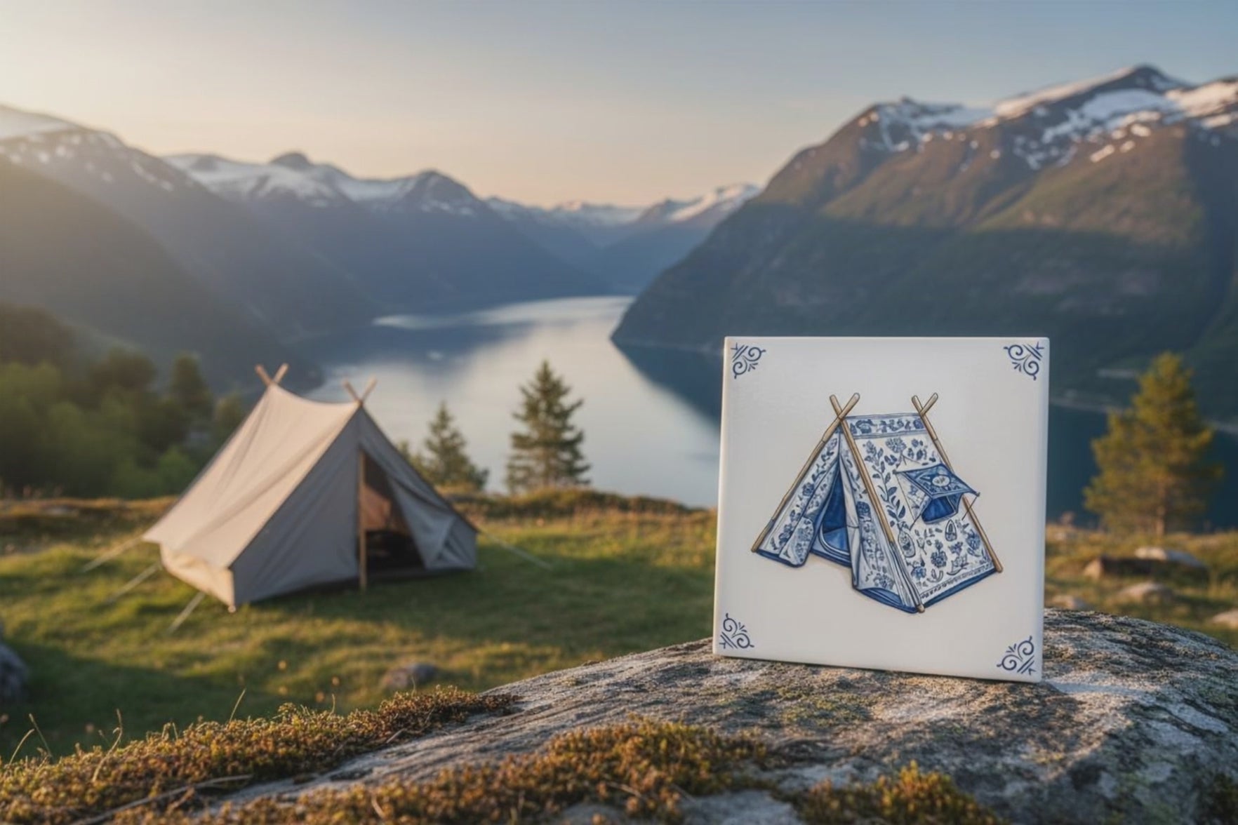 Cute Camping Tent | Delft Blue Ceramic Tiles | The Dutch Tile Project