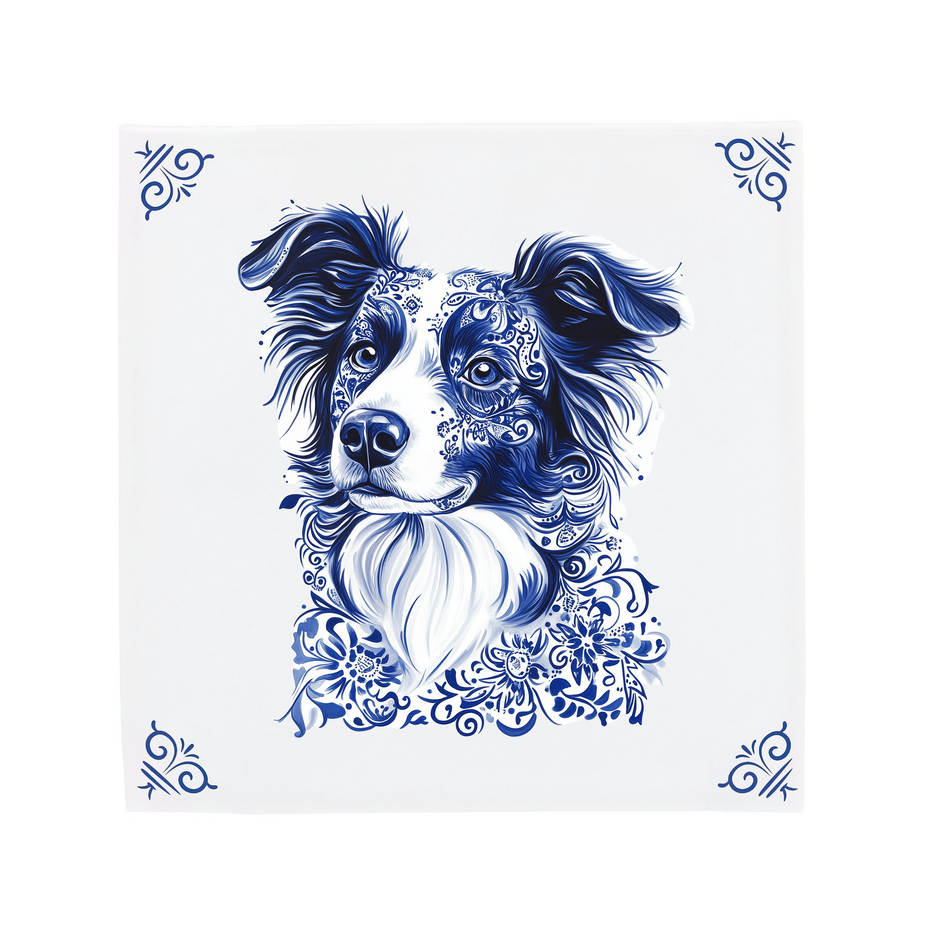 Border Collie | The Dutch Tile Project | Delft Blue Ceramic Tile