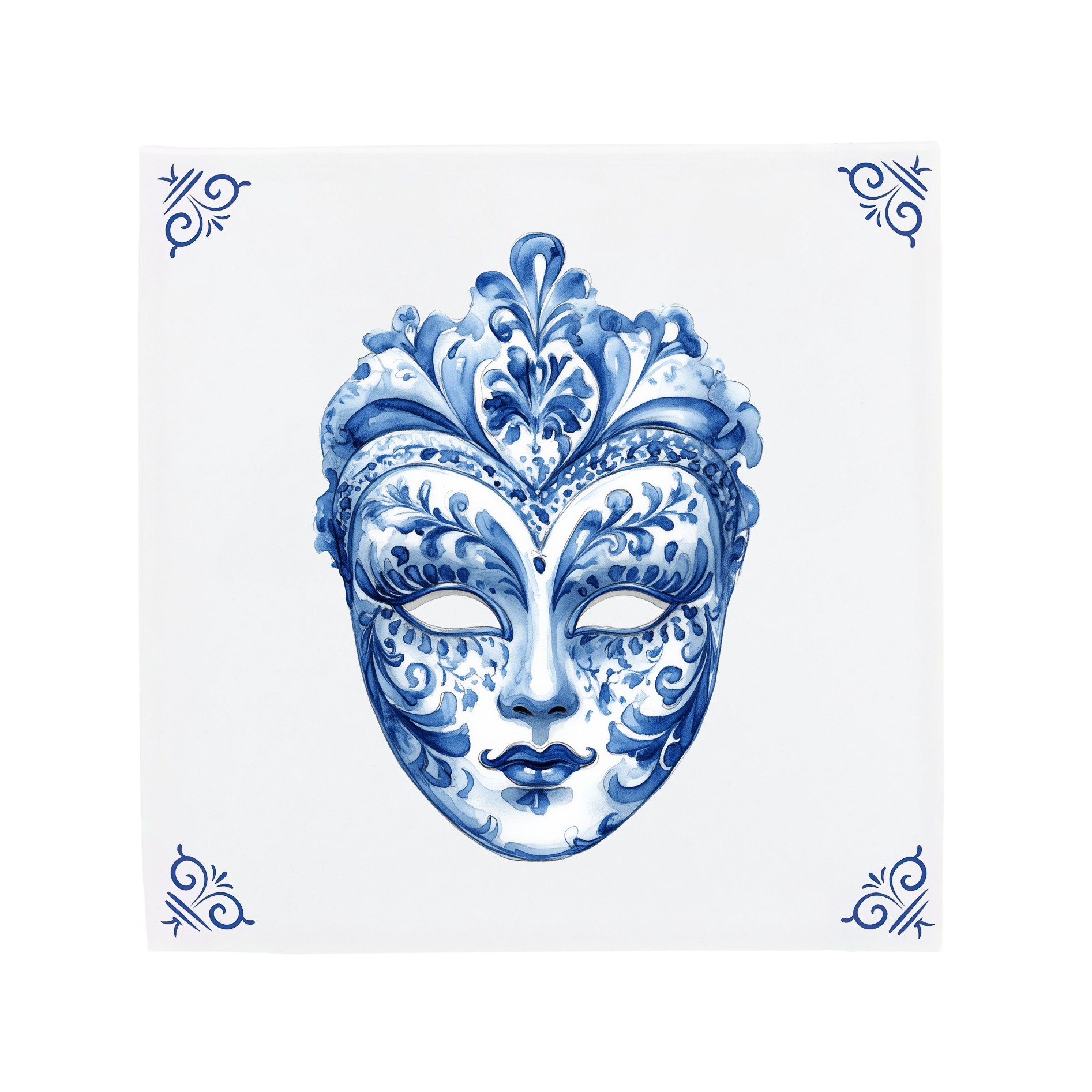 Venetian Mask | Delft Blue Ceramic Tiles | The Dutch Tile Project