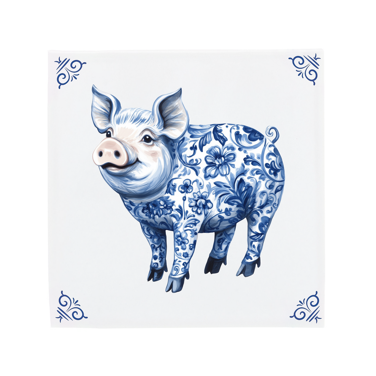 Cute Pig | Delft Blue Ceramic Tiles | The Dutch Tile Project