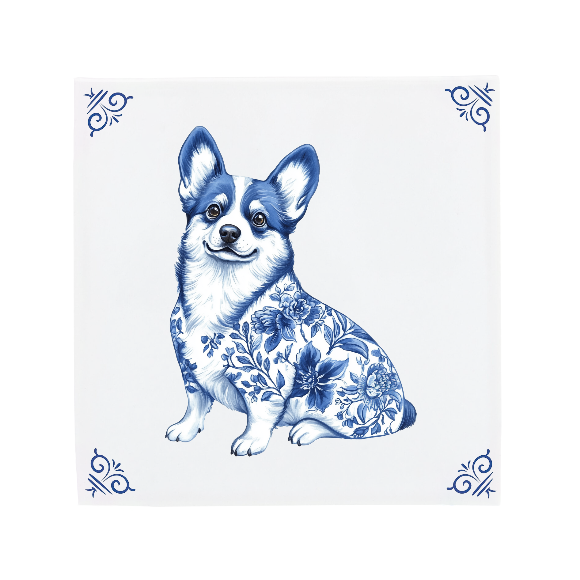 Delfts Blauw tegeltje - Welsh Corgi – The Dutch Tile Project