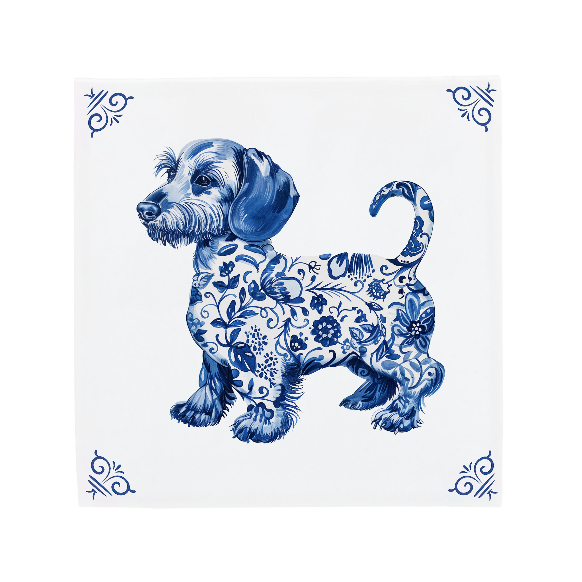Dachshund | The Dutch Tile Project | Delft Blue Ceramic Tile