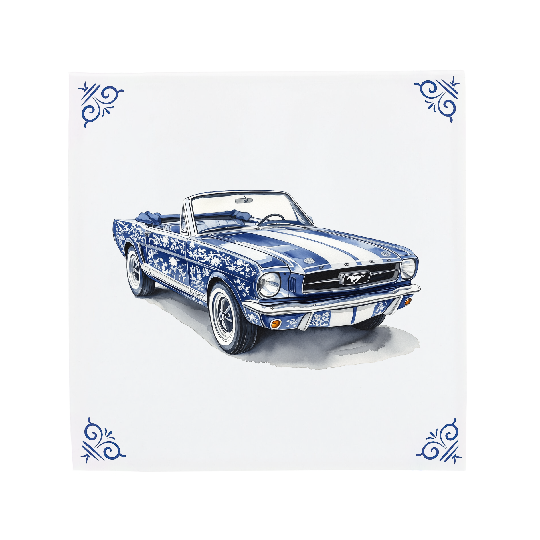 Delfts Blauw tegeltje - Klassieke Ford Mustang Cabrio – The Dutch Tile ...